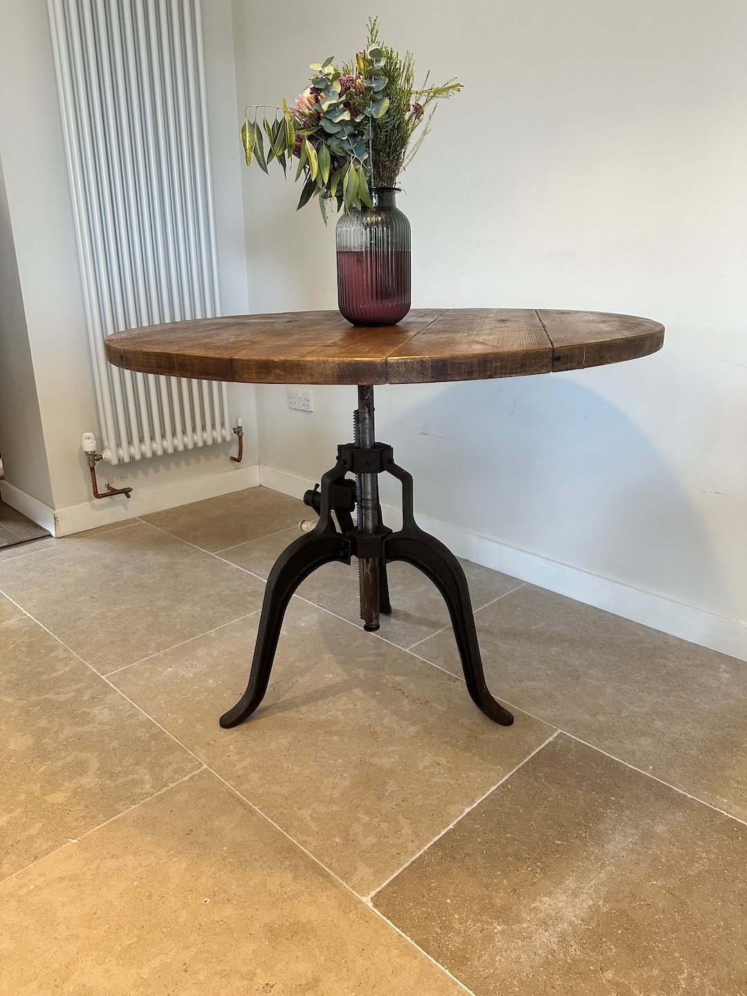 FORET Adjustable Height Crank Round Rustic Circle Solid Wood Chunky ...