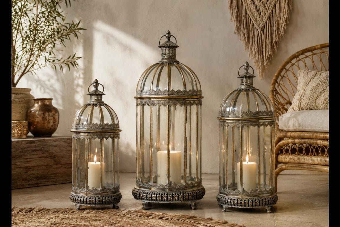 KASBAH Candle Lantern Antique Gold Metal Small Medium Large Hanging ...