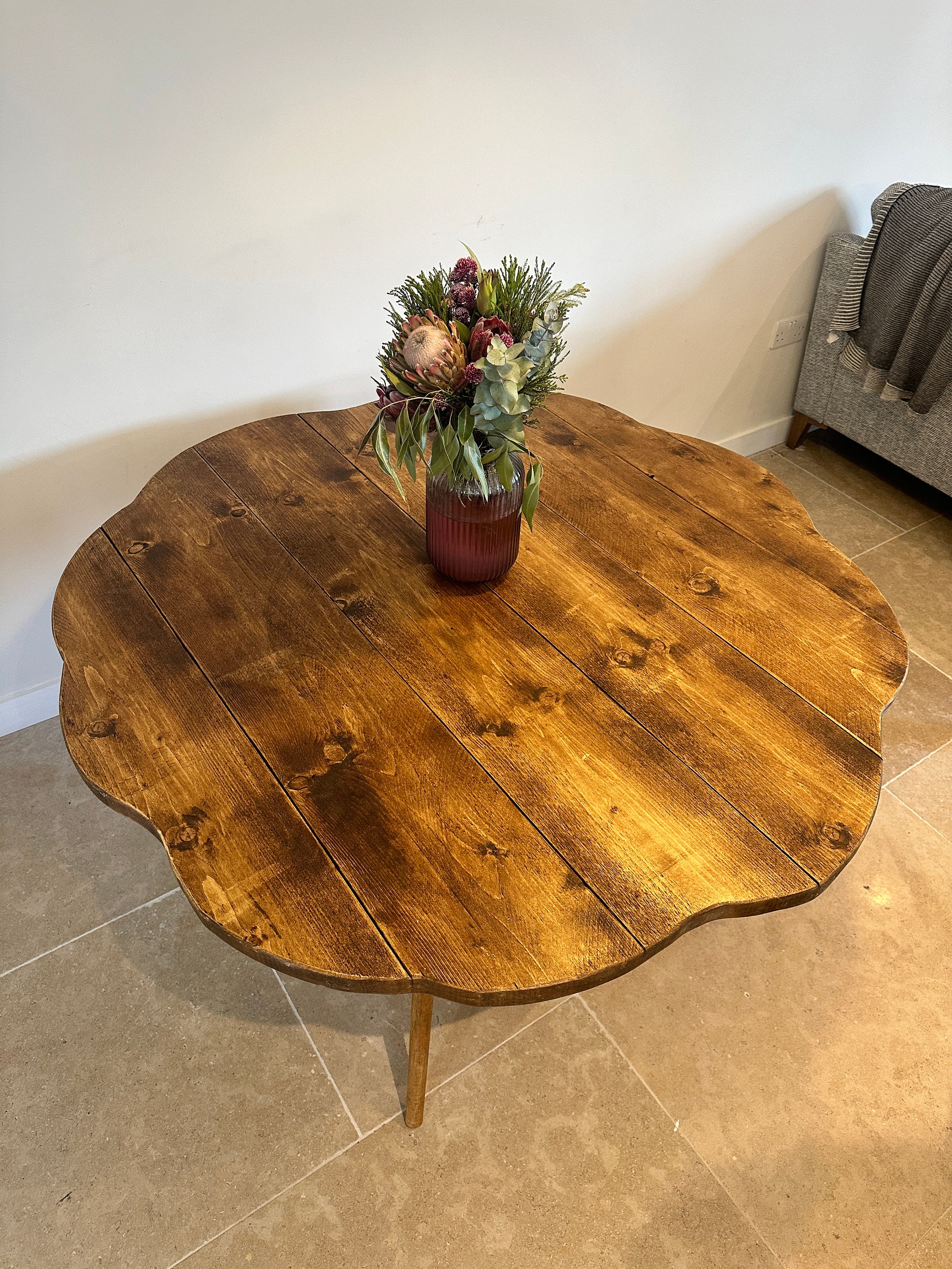 FORET Rustic Flower Live Edge Circle Solid Wood Chunky Scaffold Angled ...