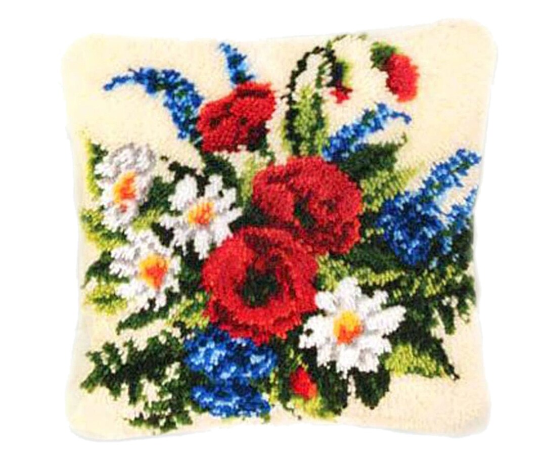 Flower Latch Hook Kits Pillow Case Embroidery Carpet Set Needlework ...