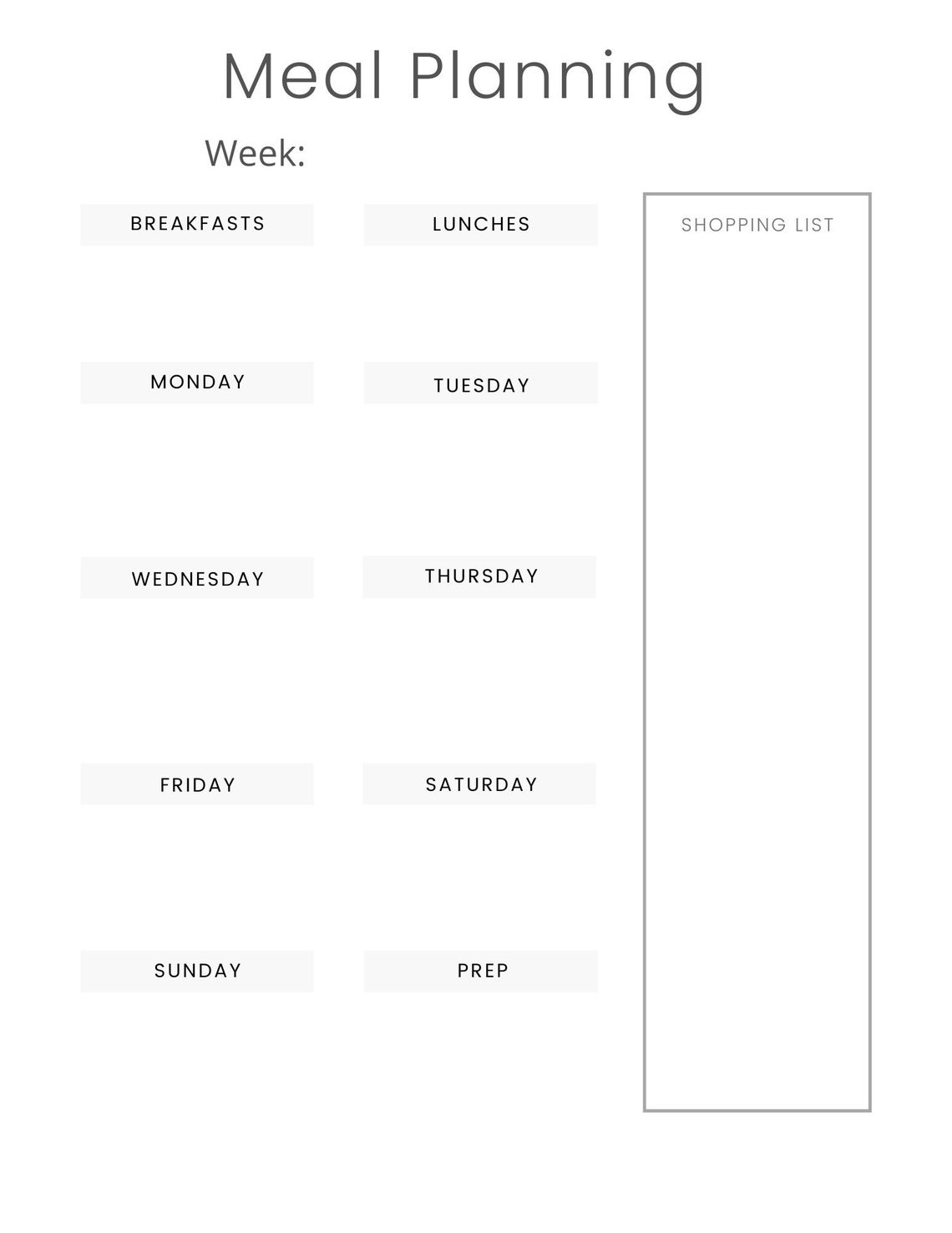 Meal Planning Printable - Digital Download Sheet - Etsy