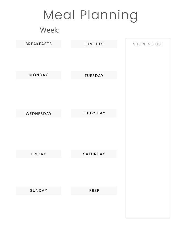 Meal Planning Printable - Digital Download Sheet - Etsy