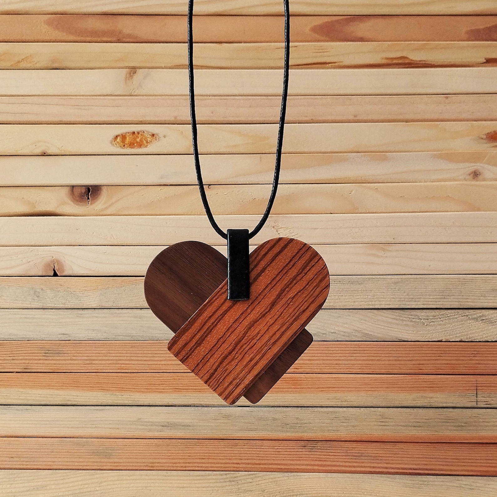 Wooden Heart Pendant Necklace AMARE / Handcrafted Large Heart Shaped ...