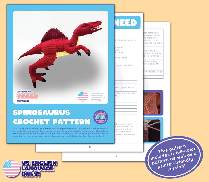 PATTERN | Spinosaurus Giant Crochet Plush | Advanced Challenge | Makes ...