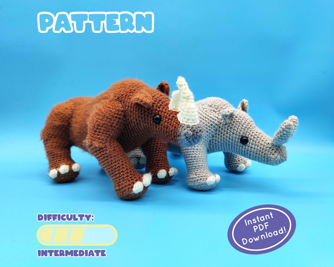 PATTERN | Prehistoric Rhino TWO PACK Crochet Patterns | Woolly ...