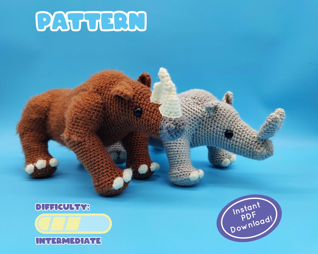 PATTERN Prehistoric Rhino TWO PACK Crochet Patterns Woolly Rhinoceros ...