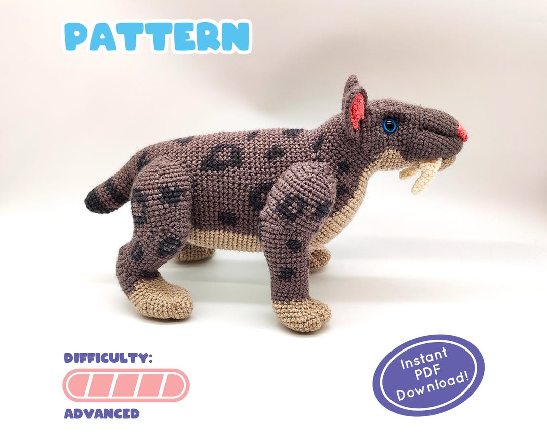 PATTERN | Smilodon Crochet Plush | Ice Age Sabertooth Tiger | Unique ...