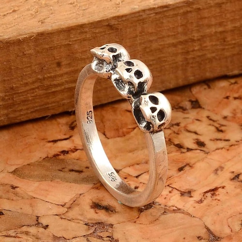Skull Stacking Ring Antique Silver Three Skulls Stackable - Etsy