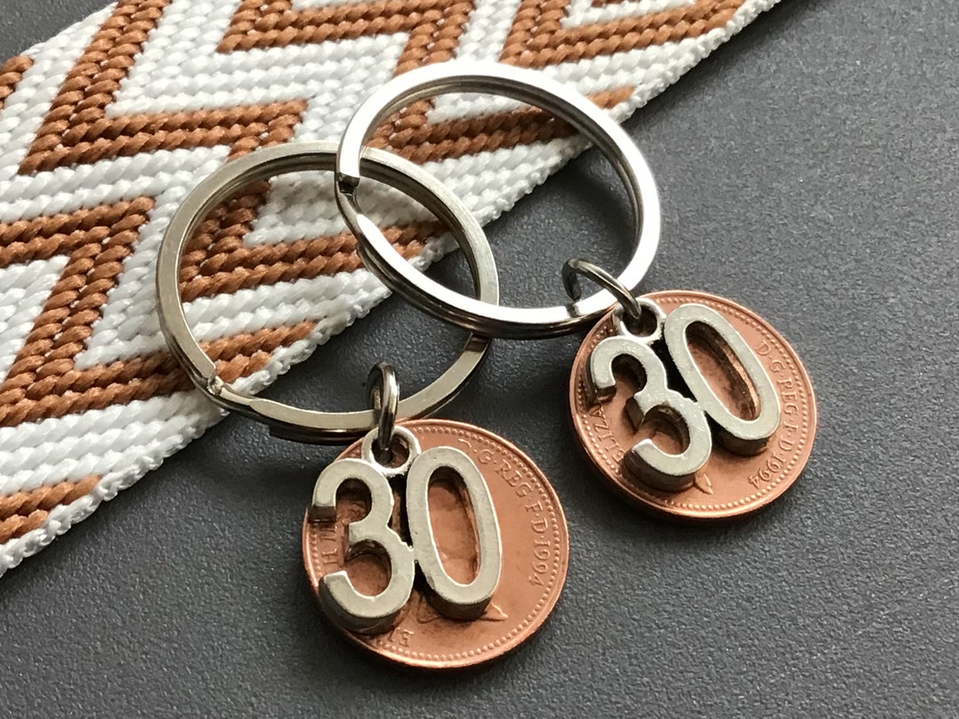 Couples 30th Anniversary Polished Coin Keyrings With Large Number 30 ...