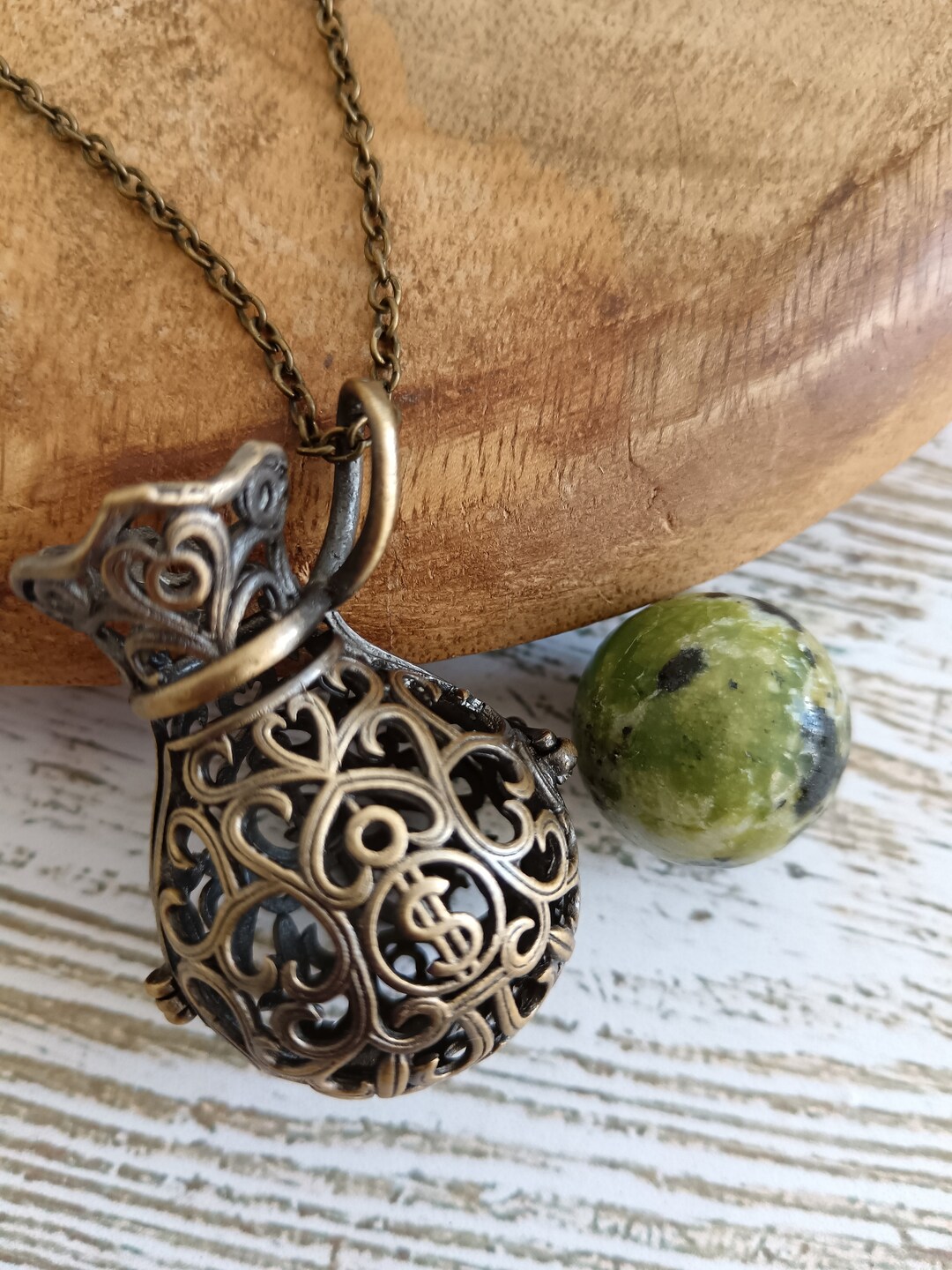 Money Bag Locket Pendant With Aventurine or Chrysoprase Ball for ...