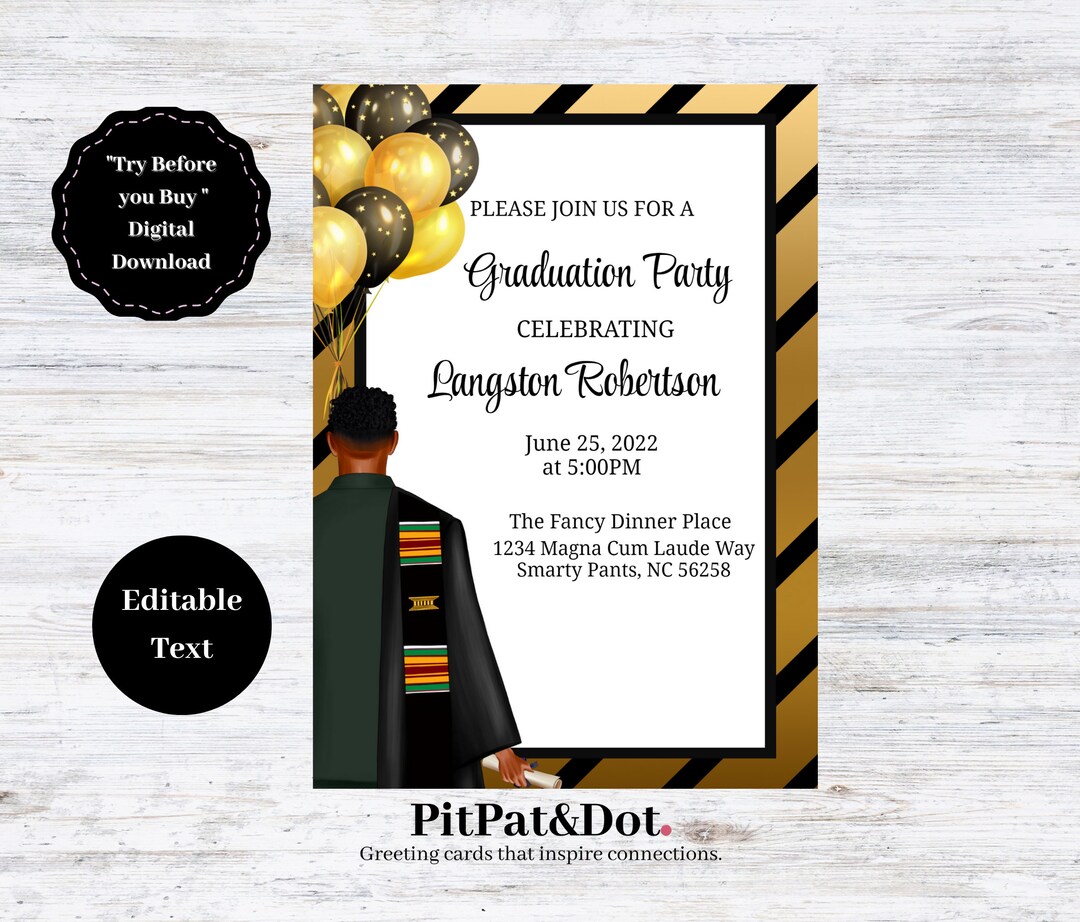 Editable , Digital Download Invitation, Graduation, African American - Etsy