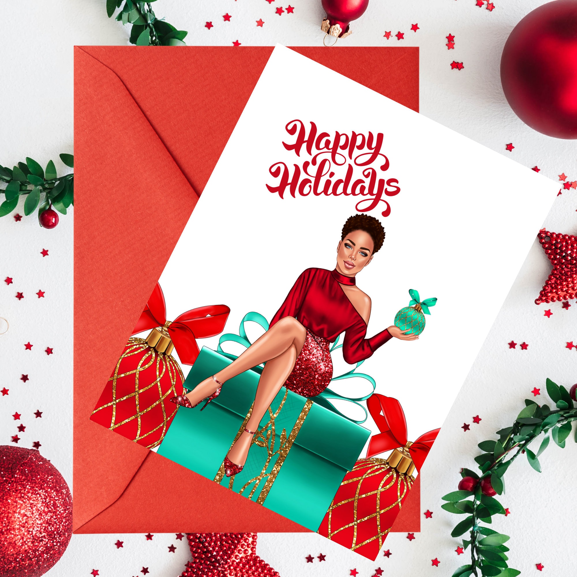 Customizable Christmas Cards/Happy Holidays/African American | Etsy