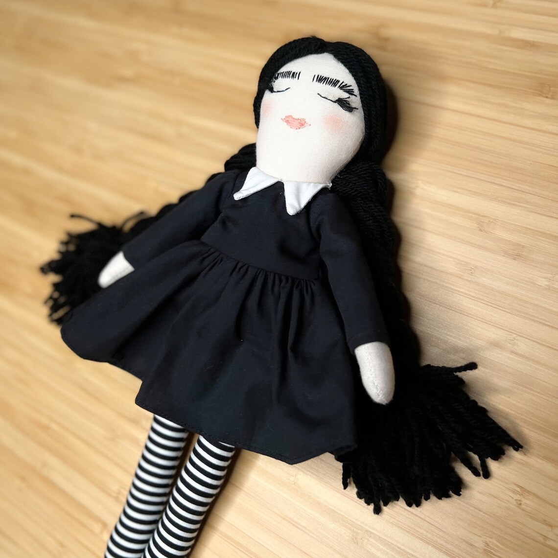 Wednesday Addams, Addams Family, Merlina, Handmade Doll, Heirloom Cloth ...