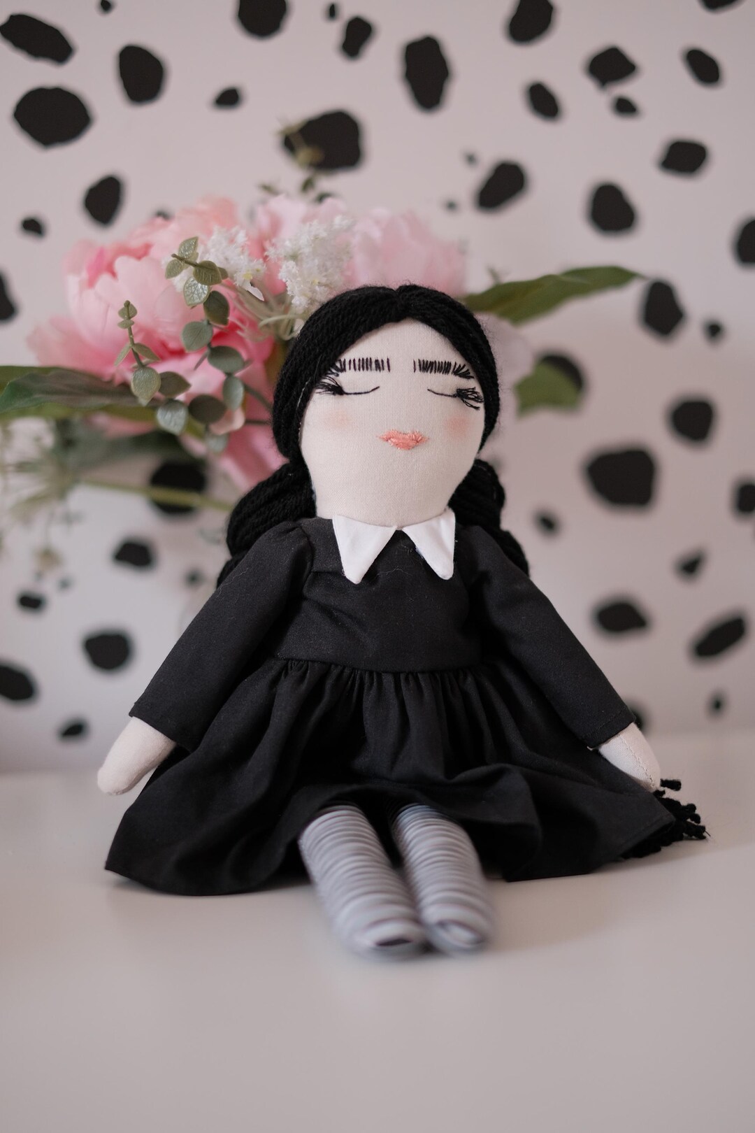 Wednesday Addams, Addams Family, Merlina, Handmade Doll, Heirloom Cloth ...