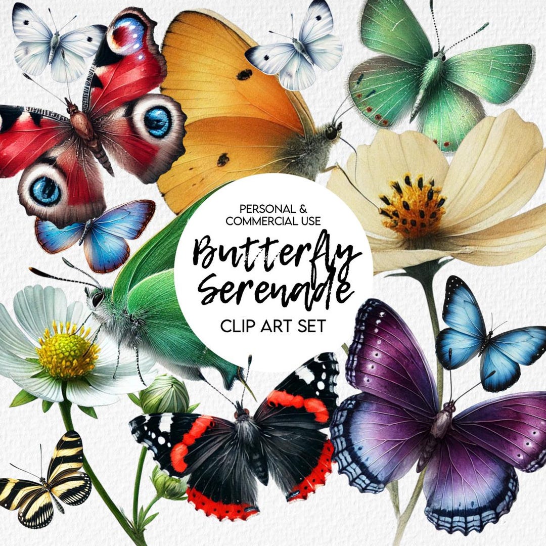 Watercolor Butterfly Clip Art Set - Elegant Illustrations - Vintage ...