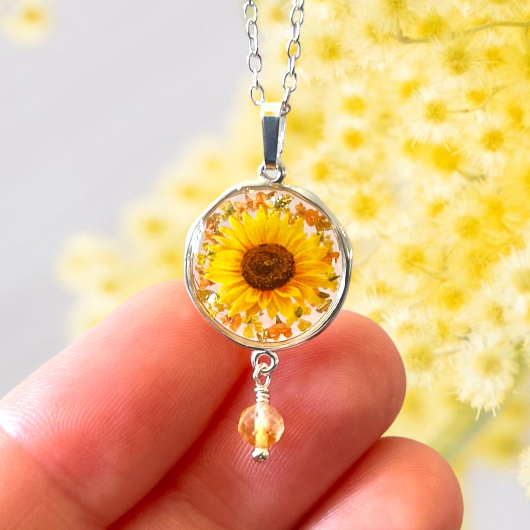 Sunflower Necklace, Sterling Silver Sunflower Pendant, Sunflower ...