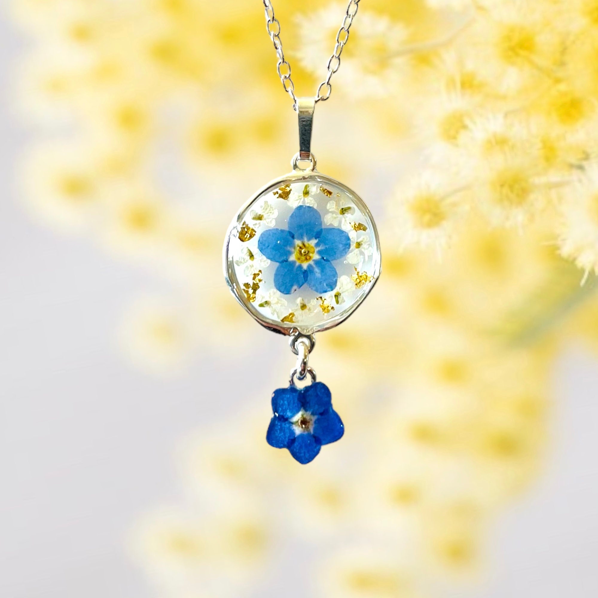Forget Me Not Sterling Silver Necklace Real Forget Me Not - Etsy
