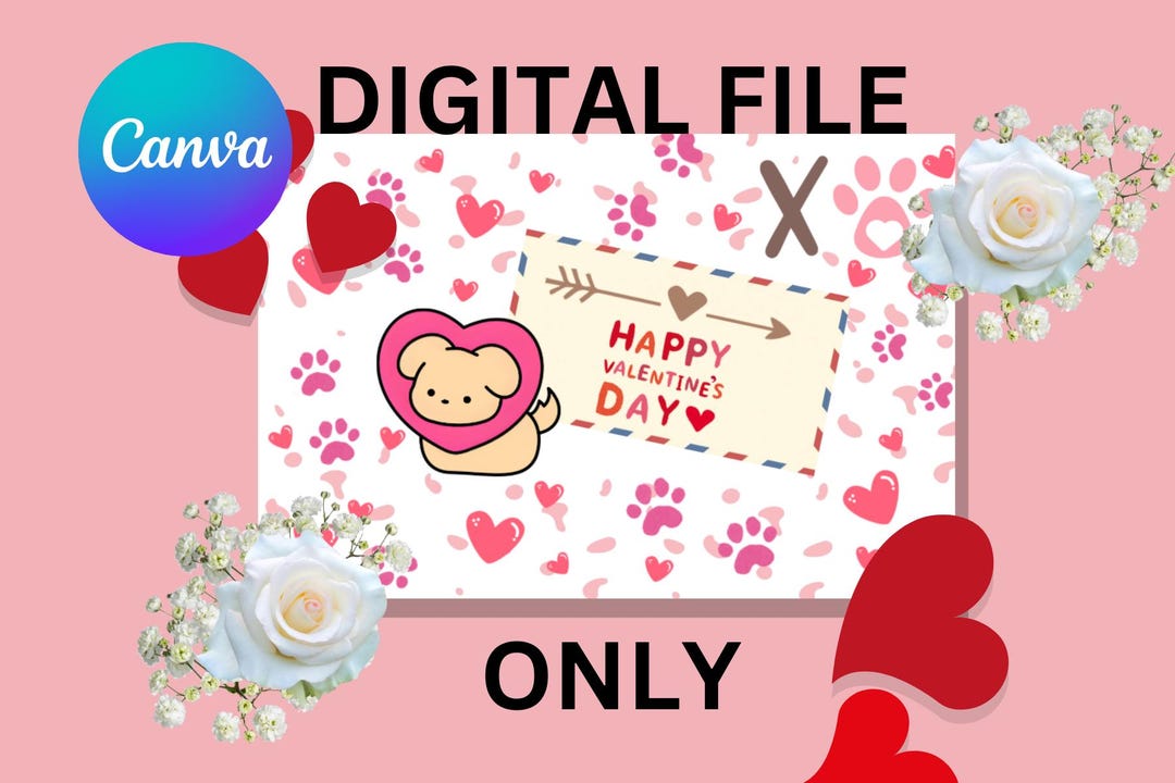 Puppy Love Valentine's Day Card - DIY Printable Hearts (digital File ...
