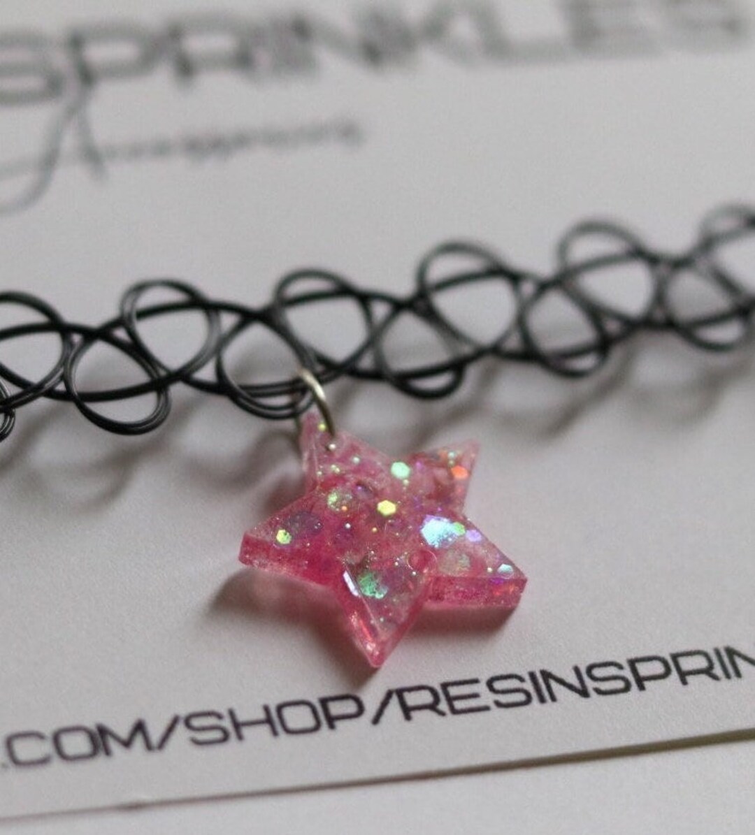 Pink Glitter Star Tattoo Choker Necklace | 90s Choker Necklace W ...