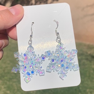 Light Blue Glitter Snowflake Earrings Handmade Dangle Winter Earrings ...