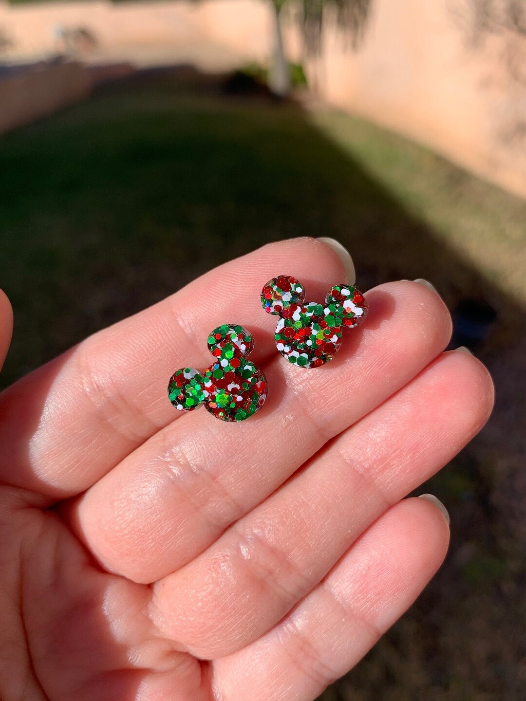 Christmas Glitter Mouse Stud Earrings | Handmade Resin Holiday Mouse ...