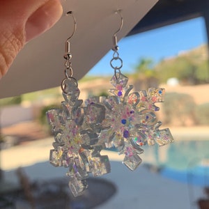 Light Blue Glitter Snowflake Earrings Handmade Dangle Winter Earrings ...