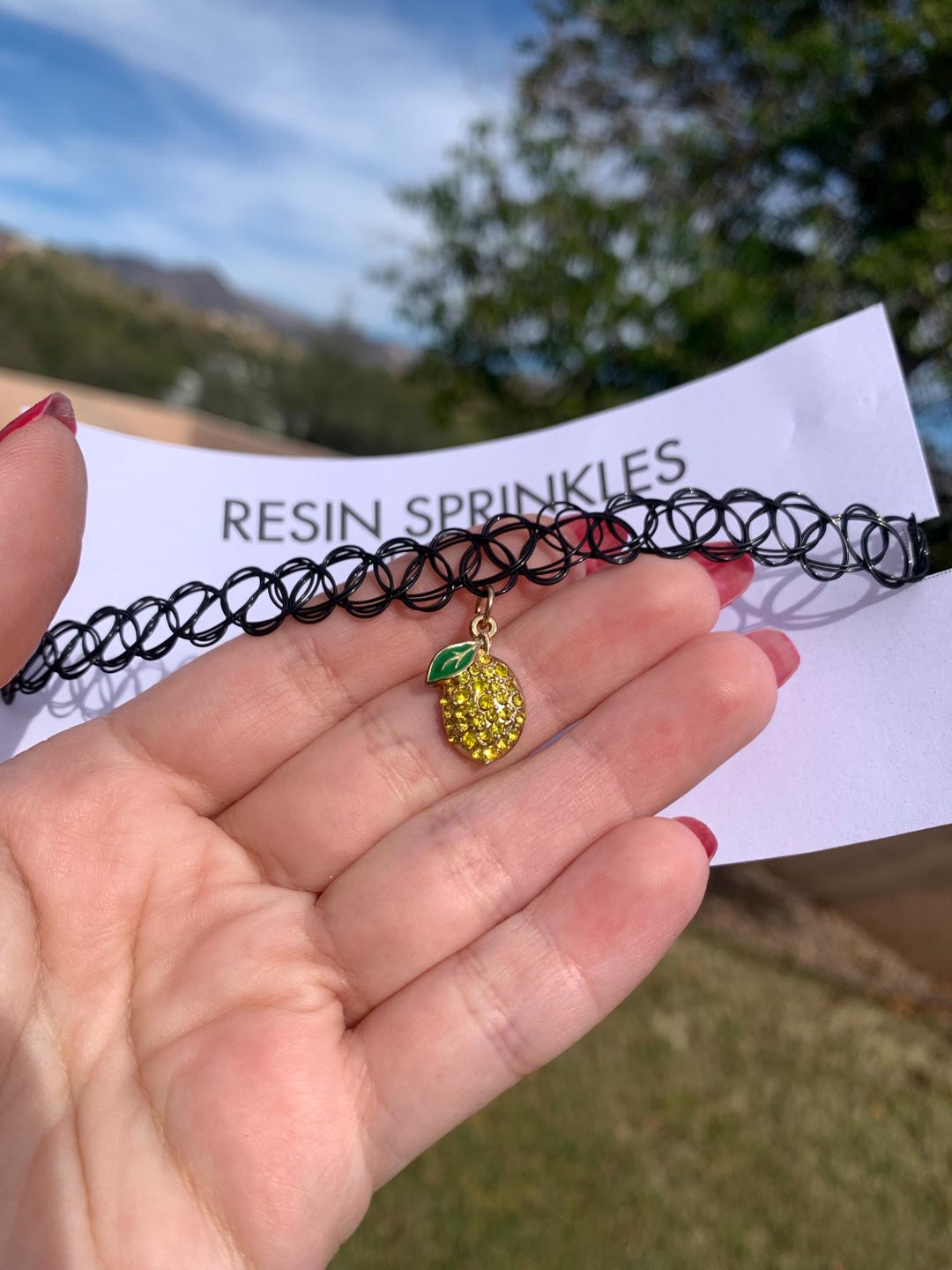 Rhinestone Lemon Tattoo Choker | 90s Retro Choker Necklace W/ Fruit ...