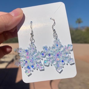Light Blue Glitter Snowflake Earrings Handmade Dangle Winter Earrings ...