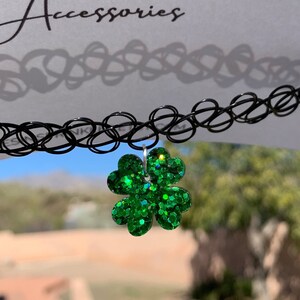 Sparkly Green Four Leaf Clover Tattoo Choker | St. Patrick's Day ...