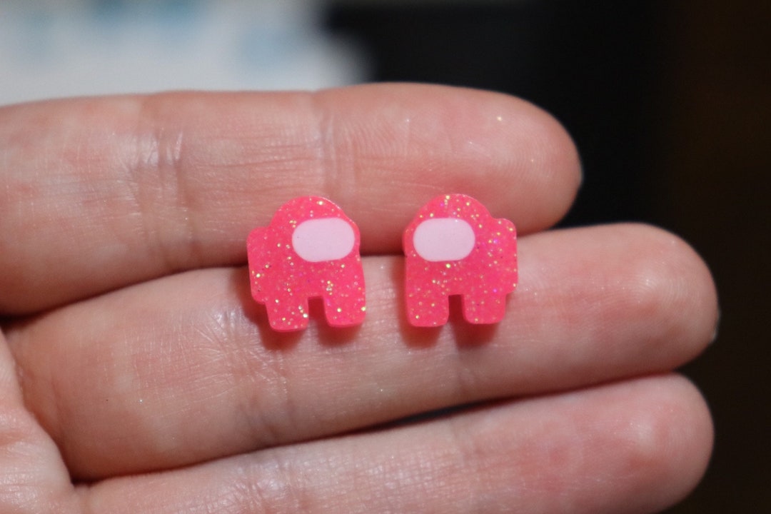 Neon Pink Among Us Standing Crewmate Stud Earrings | Handmade Glittery ...