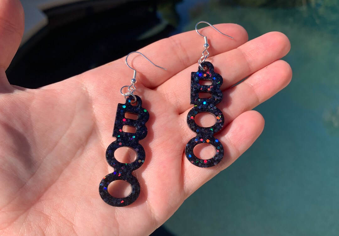 Black Halloween “boo” Earrings | Handmade Holographic Dangle Drop ...