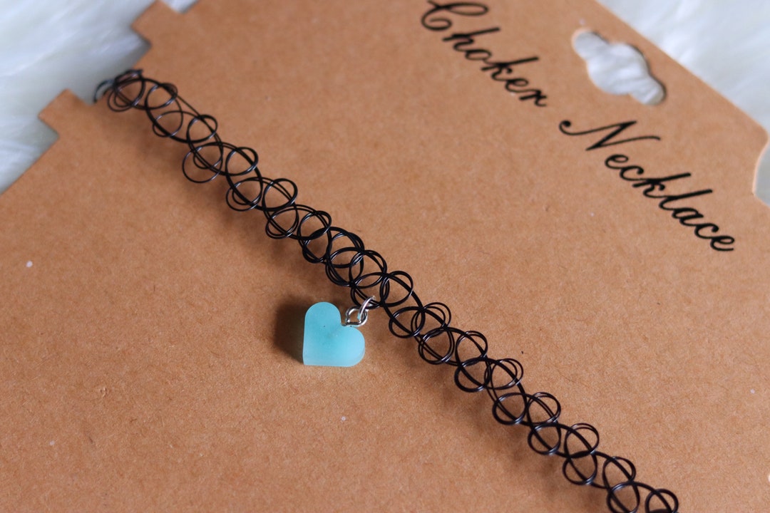 Blue Glow Heart Choker Necklace Retro Tattoo Choker W/ - Etsy