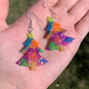 Colorful Sparkly Christmas Tree Earrings | Unique & Fun Handmade ...
