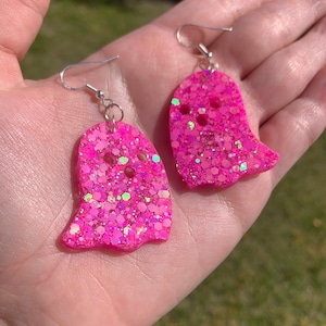 Sparkly Neon Pink Ghost Earrings | Handmade Halloween Jewelry | Boo ...