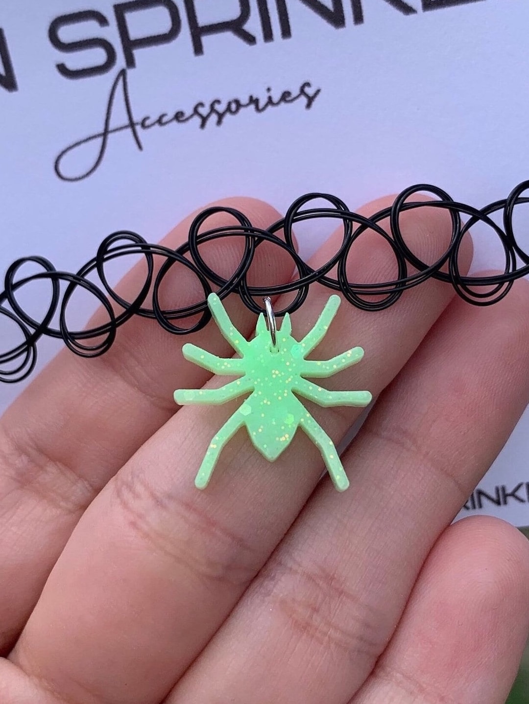 Glow in the Dark Spider Tattoo Choker Necklace | 90s Elastic Necklace W ...