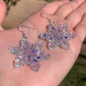 Light Blue Glitter Snowflake Earrings Handmade Dangle Winter Earrings ...