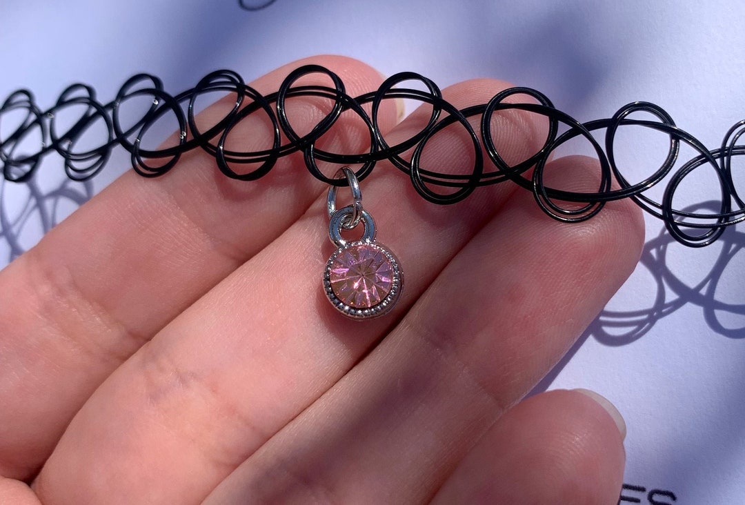 Pink Rhinestone Choker Necklace | 90s Tattoo Elastic Choker W/ Light ...