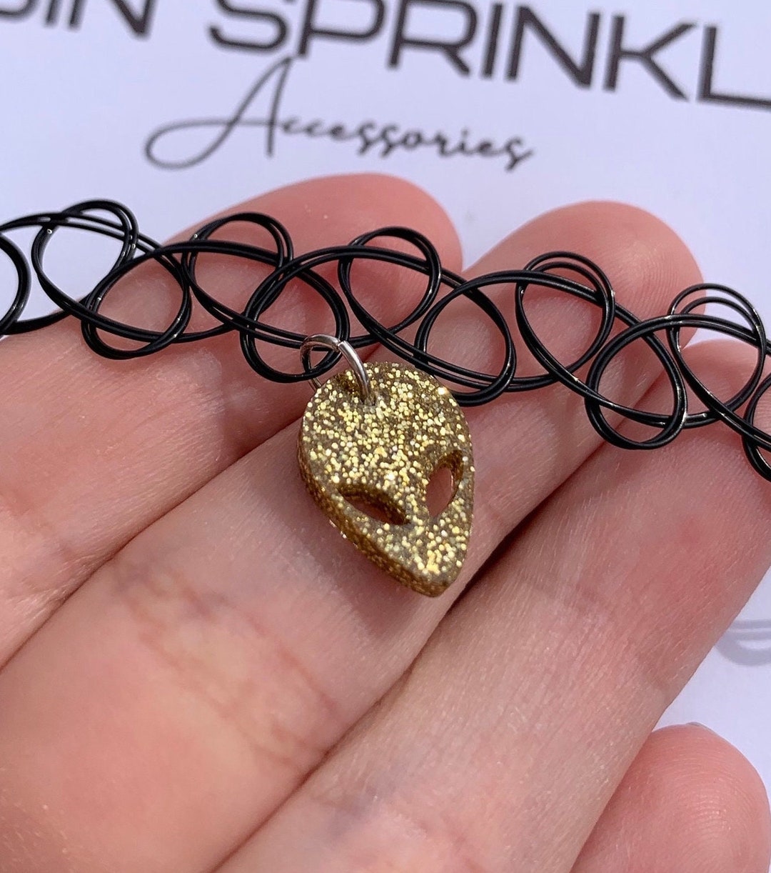 Gold Glitter Alien Tattoo Choker Necklace | 90s Choker Necklace W ...