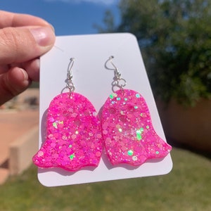 Sparkly Neon Pink Ghost Earrings | Handmade Halloween Jewelry | Boo ...