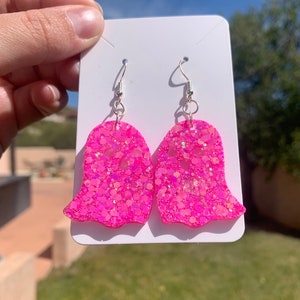 Sparkly Neon Pink Ghost Earrings | Handmade Halloween Jewelry | Boo ...
