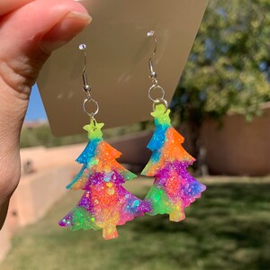 Colorful Sparkly Christmas Tree Earrings | Unique & Fun Handmade ...