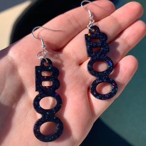 Black Halloween “boo” Earrings | Handmade Holographic Dangle Drop ...