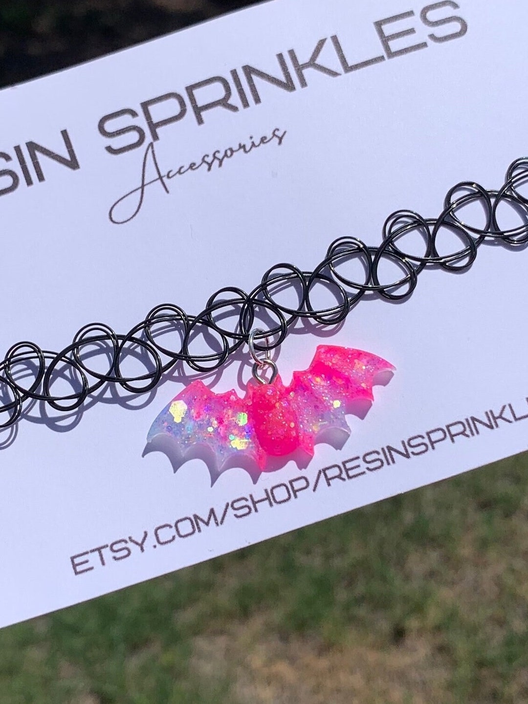 Pink & Blue Sparkly Bat Choker Necklace | Tattoo Choker W/ Handmade ...