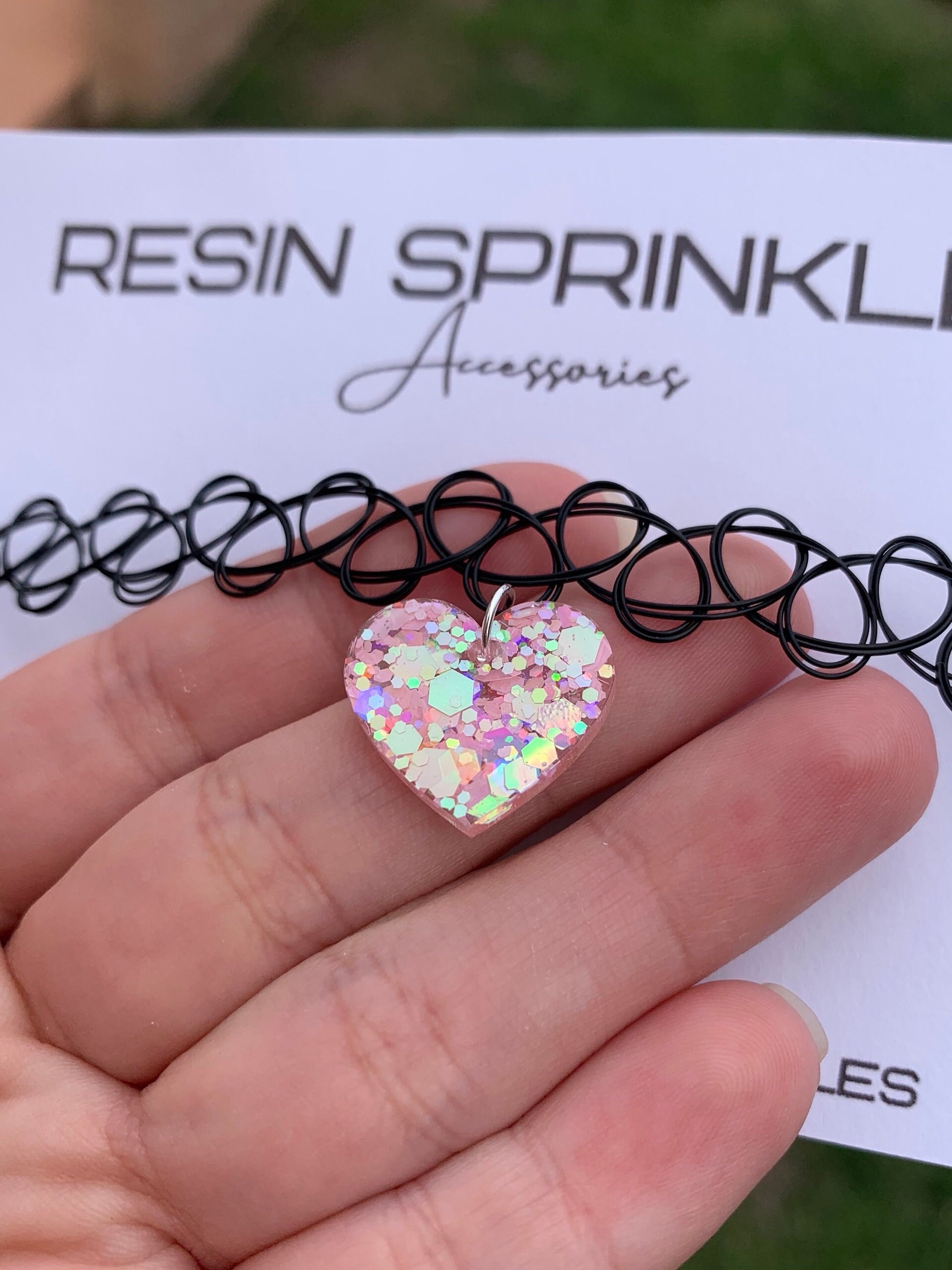 Pink Heart Tattoo Choker Necklace | 90s Elastic Choker W/ Handmade Pink ...