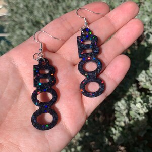 Black Halloween “boo” Earrings | Handmade Holographic Dangle Drop ...