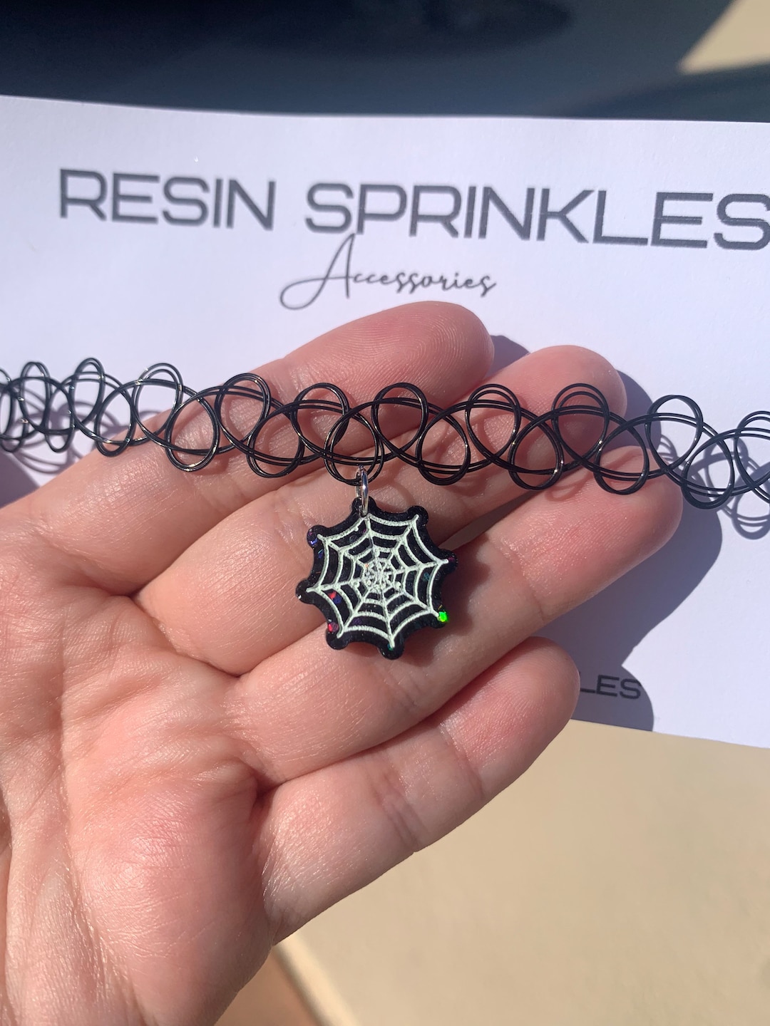 Black Glow Spider Web Choker | Black Sparkly Spider Web Tattoo Choker ...