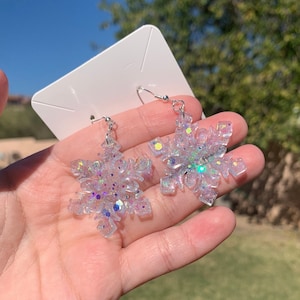 Light Blue Glitter Snowflake Earrings Handmade Dangle Winter Earrings ...