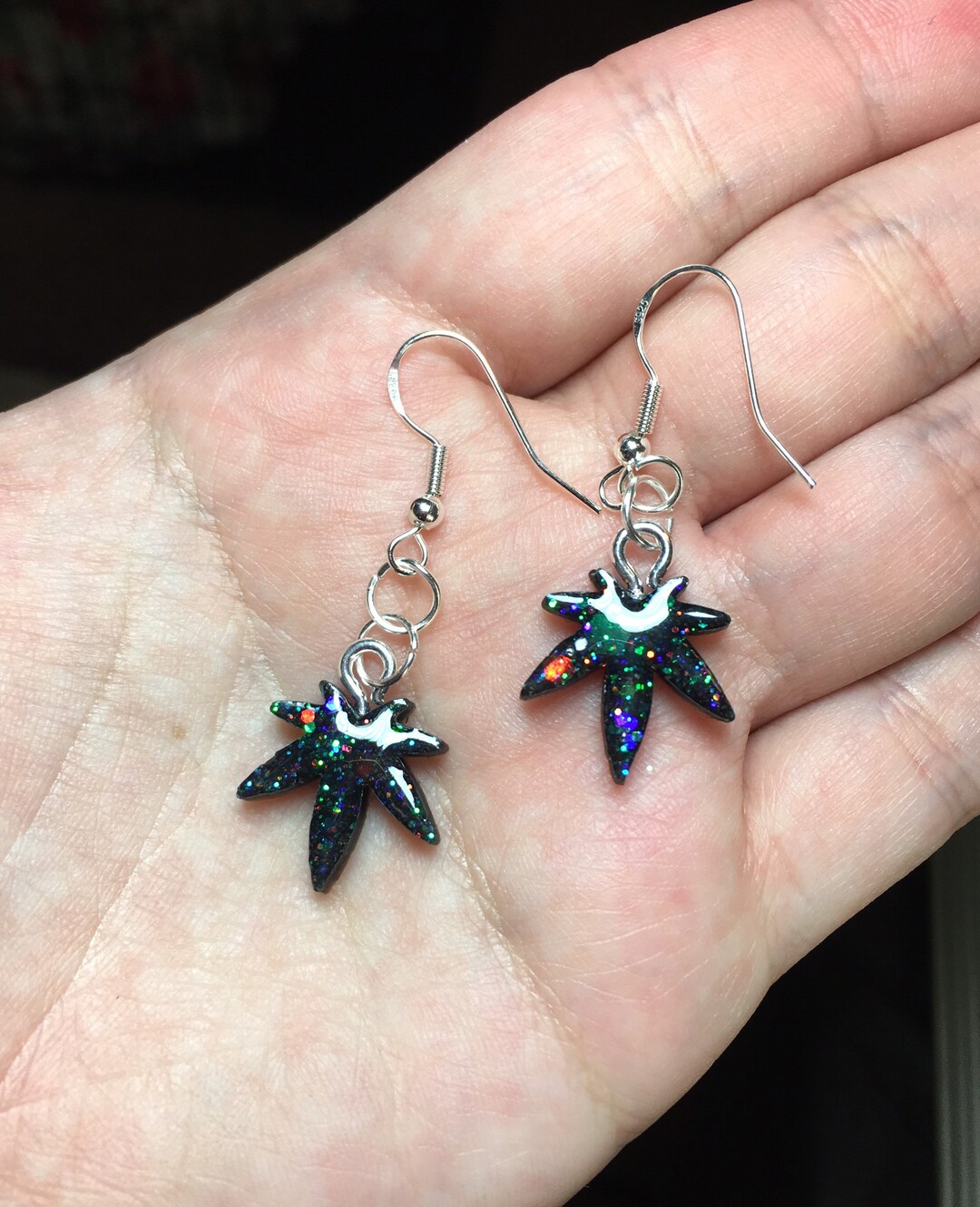 Black Holographic Weed Leaf Earrings | Handmade 420 Jewelry | Rave ...