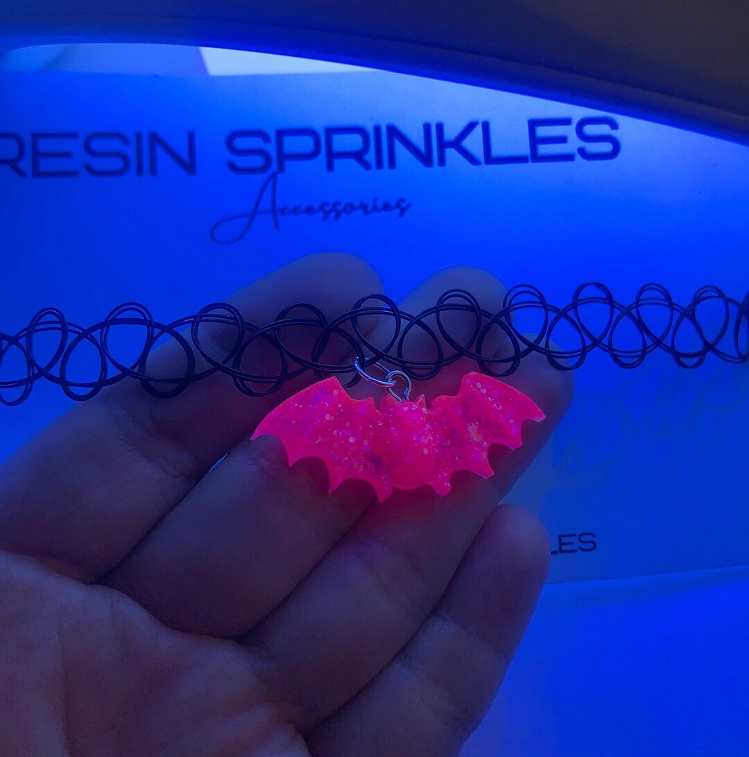 Neon Pink Sparkly Bat Tattoo Choker Necklace 90s Choker - Etsy
