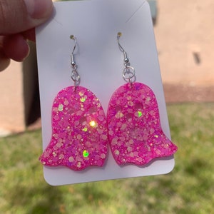 Sparkly Neon Pink Ghost Earrings | Handmade Halloween Jewelry | Boo ...